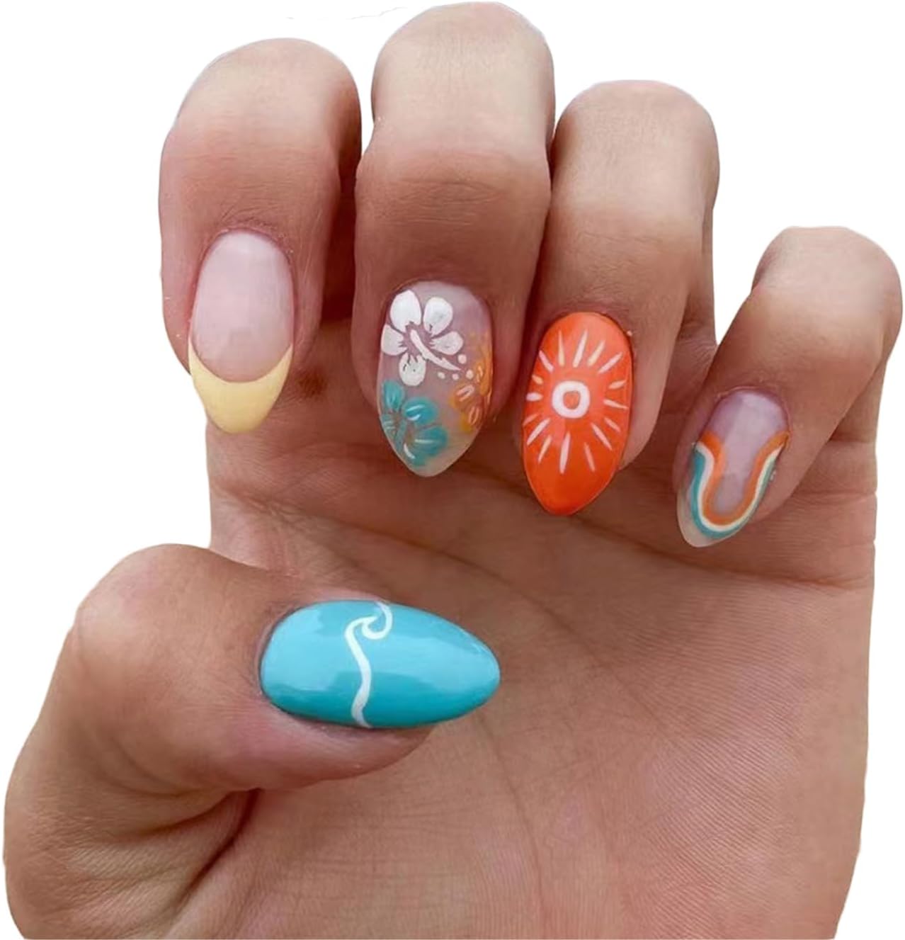 Amazon.com: 24Pcs Summer Sun Press on Nails French Tips Manicure Art ...