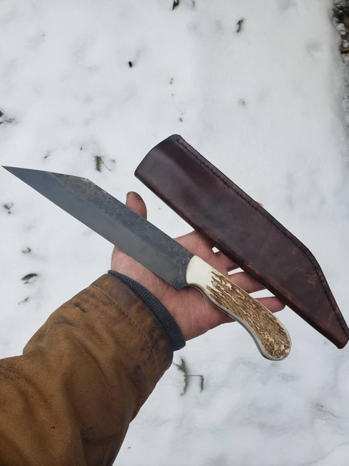 Amazon.com : Handmade Stag Horn Handle Hunting Knife |Viking Seax Knife with 11 inches overall ...