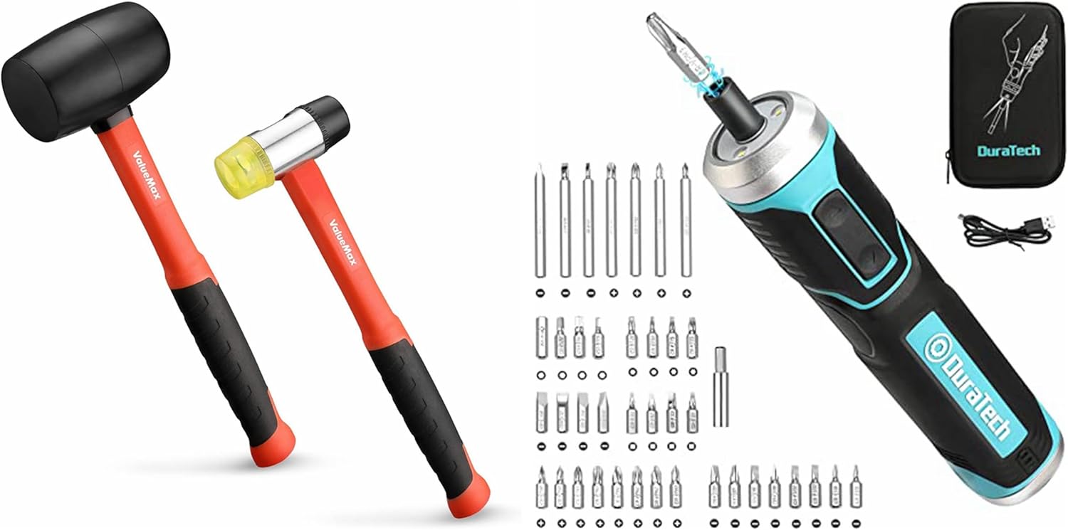 DURATECH 41PC Cordless Electric Screwdriver Set and ValueMax Rubber ...