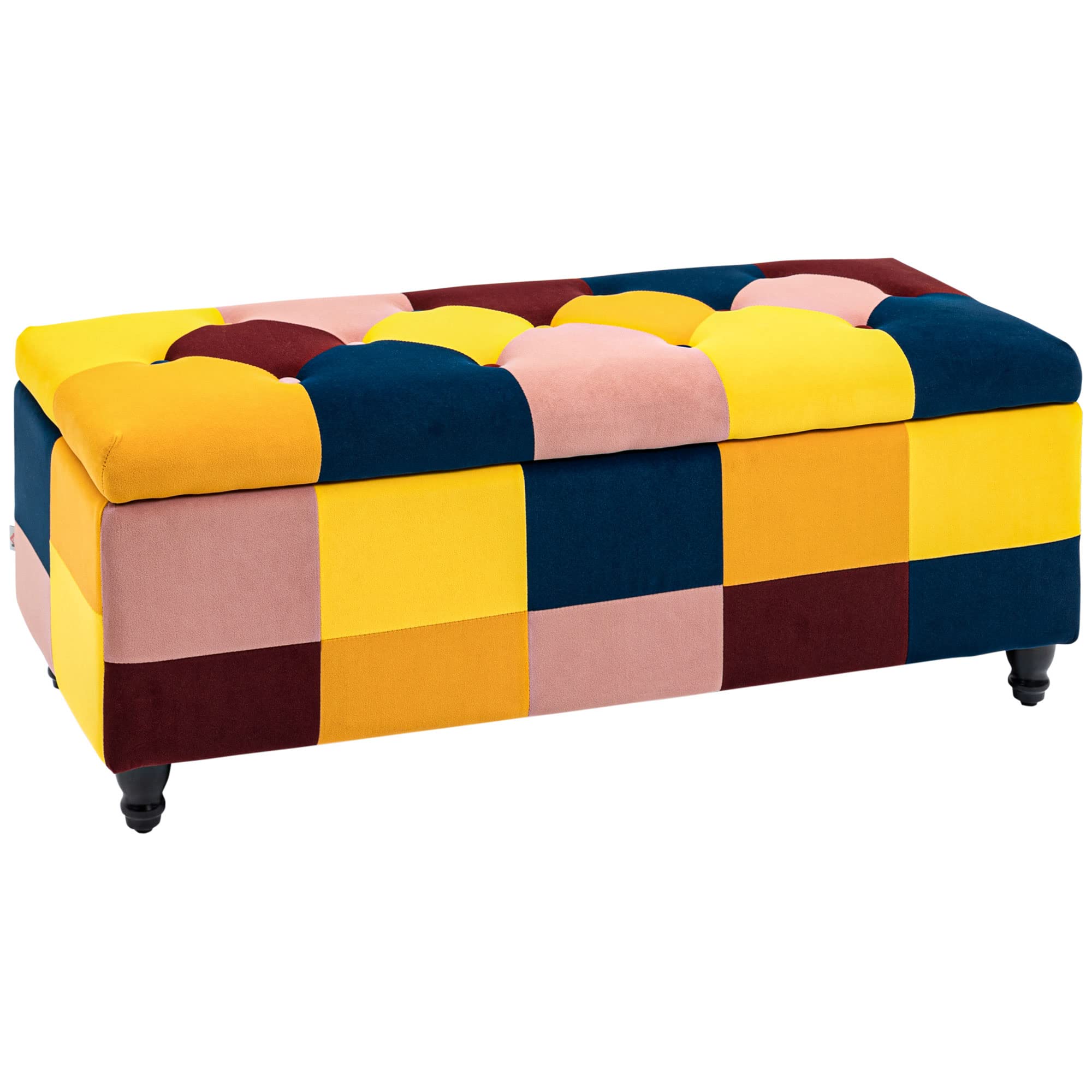 HOMCOM 114 x 47 x 47cm Velvet Storage Ottoman, Button-tufted Footstool ...