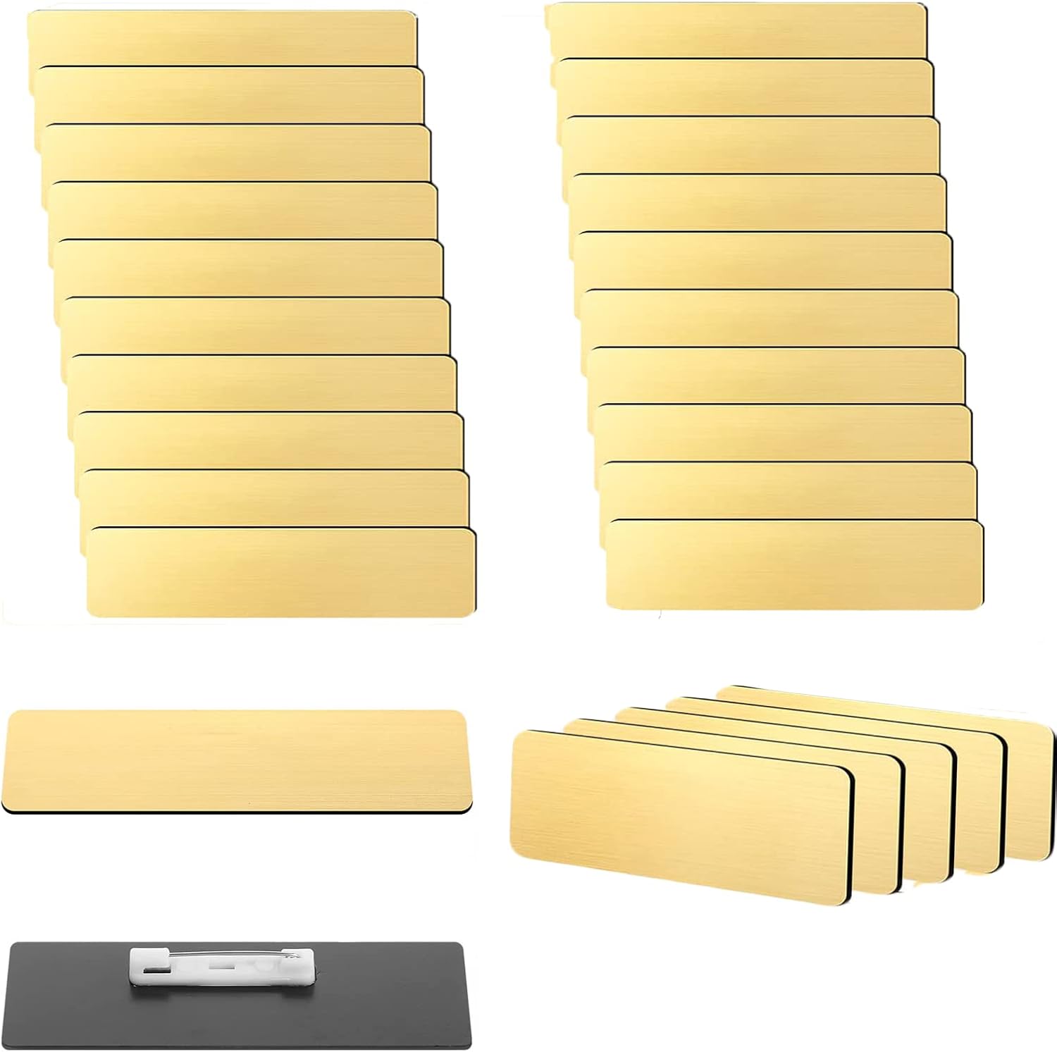 SYOSI 25 Pcs Blanks Name Tag Badge, 1 x 3" Brushed Gold Round Corners ...