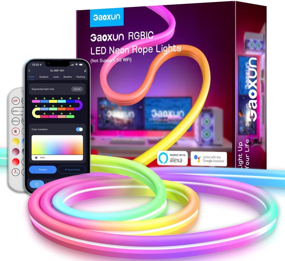 RGB Neon Led Strip 3M, 12V RGBIC Led Strip Light Neon LED Streifen mit ...