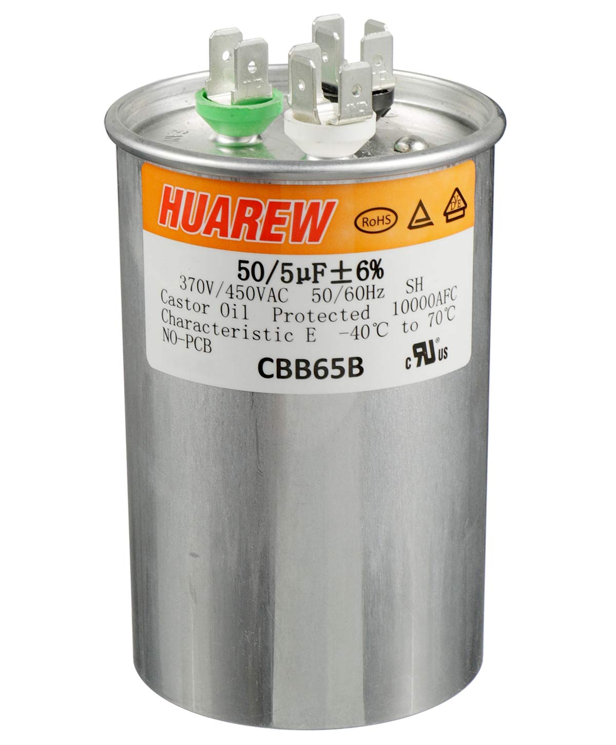 HUAREW 50+5 uF ±6% 50/5 MFD 370/450 VAC CBB65 Dual Run Start Round Capacitor for Condenser ...