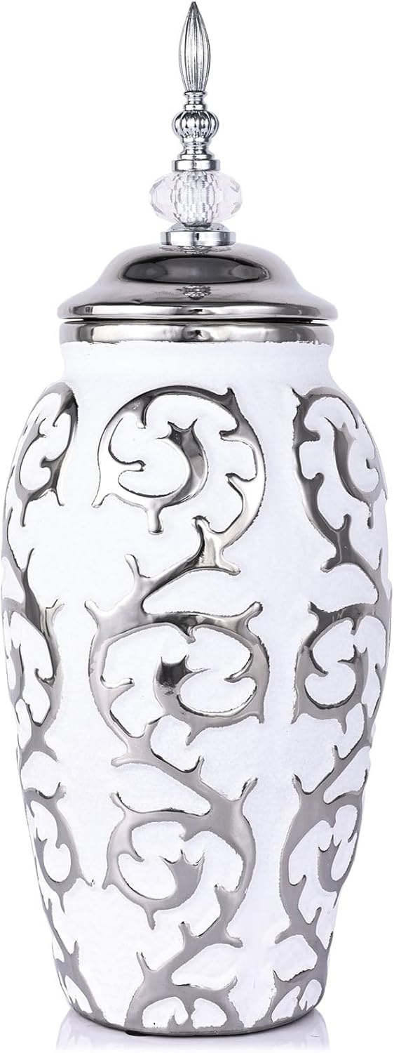 Amazon.com: XMGZQ 16.5" White and Silver Ginger Jar for Home Decor ...