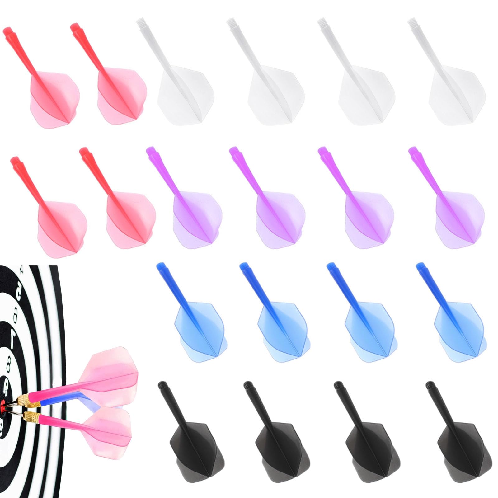 Forreen Dart Shafts and Flights 2BA, 20 Pcs Integrated Dart Shafts One ...