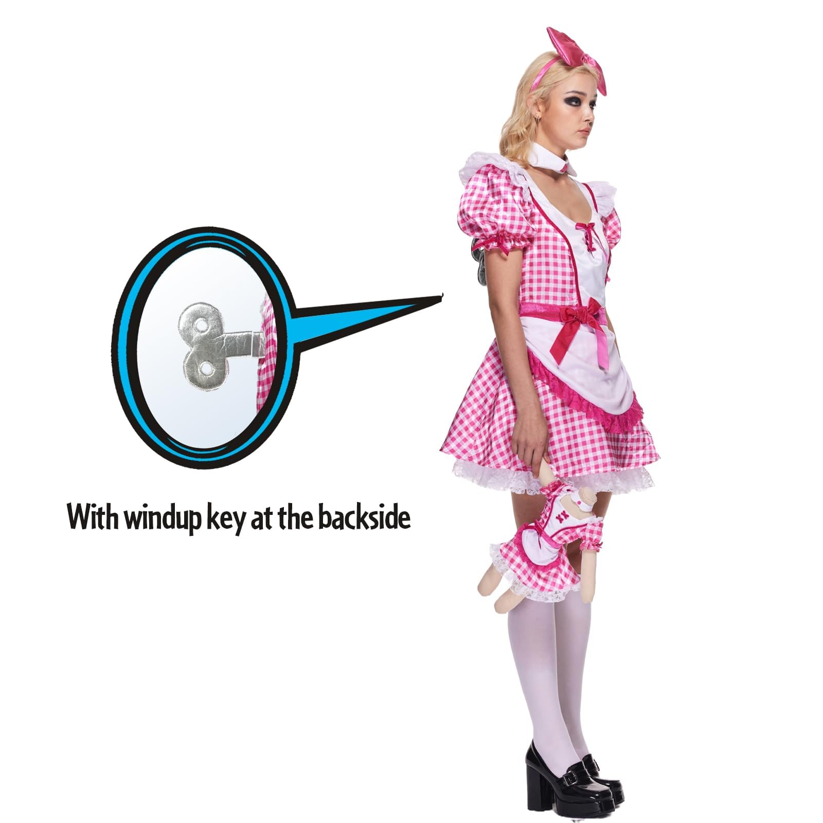 EraSpooky Women’s Wind Up Creepy Doll Adult Costume Halloween Doll ...