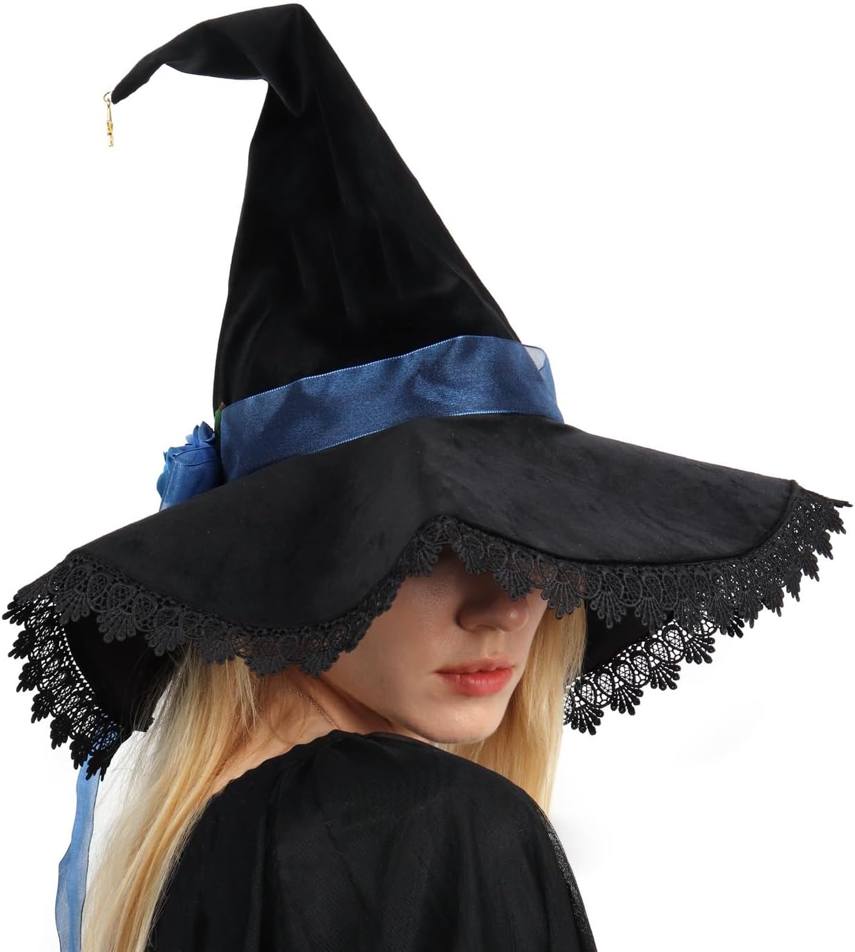 Amazon.com: C-ZOFEK Black Velvet Witch Hat with Lace Brim for Women ...