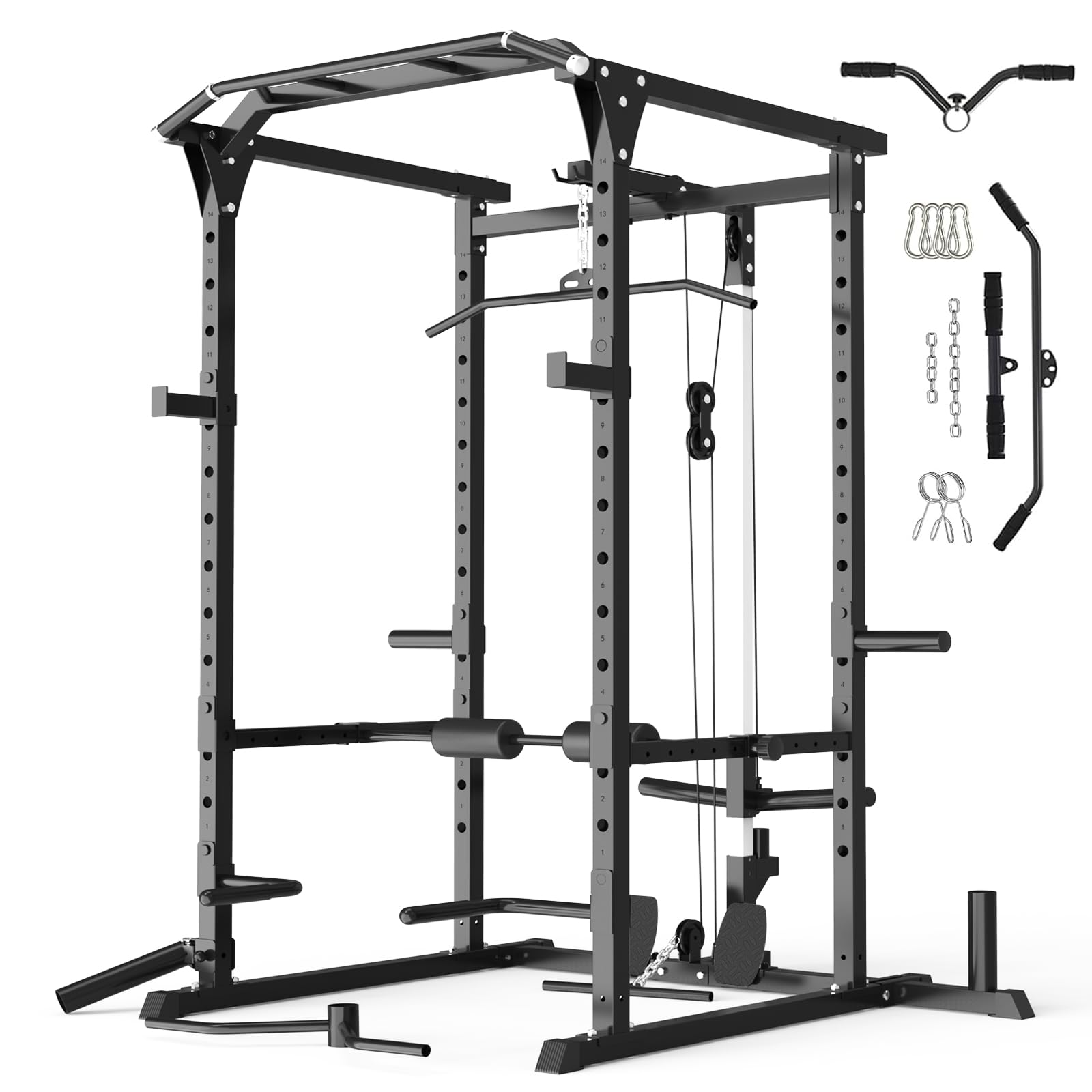 Buy Power Cage, Power Rack with LAT Pulldown, Multi-Functional Squat ...