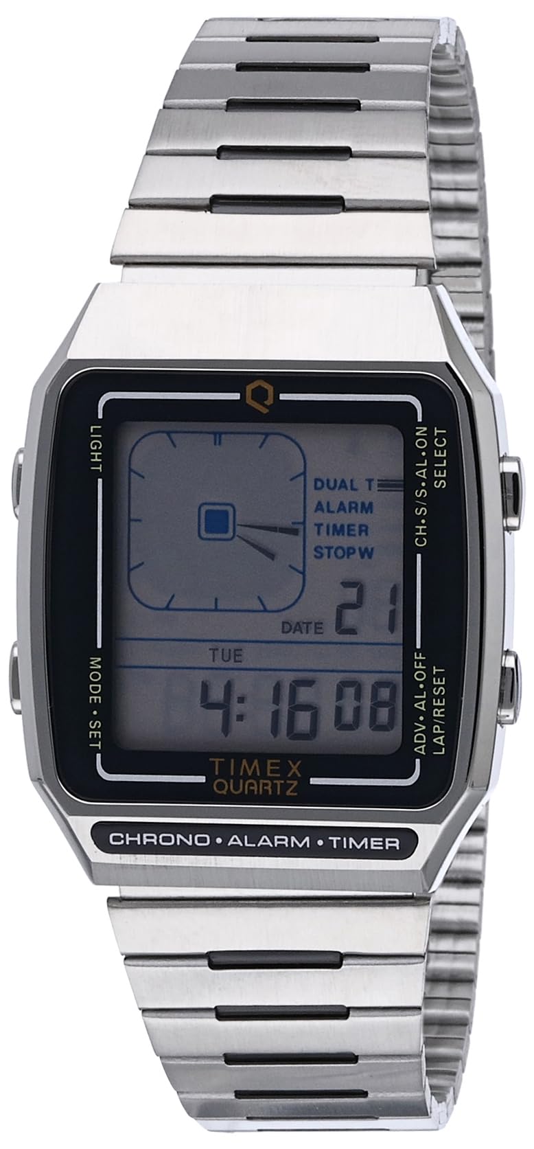 Amazon.com: Timex Q Reissue Digital LCA 32.5mm Watch – Silver-Tone ...