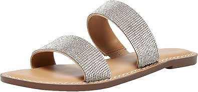 Amazon.com | Wild Pair Ginnie Double-Band Slide Flat Sandals Women's ...