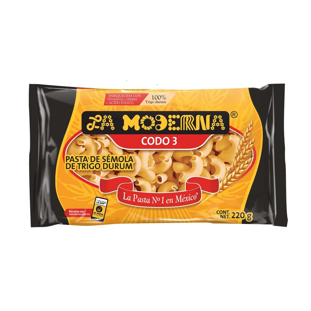 La Moderna, Codo 3, Pasta Para Sopa, 220 Gramos : Amazon.com.mx ...