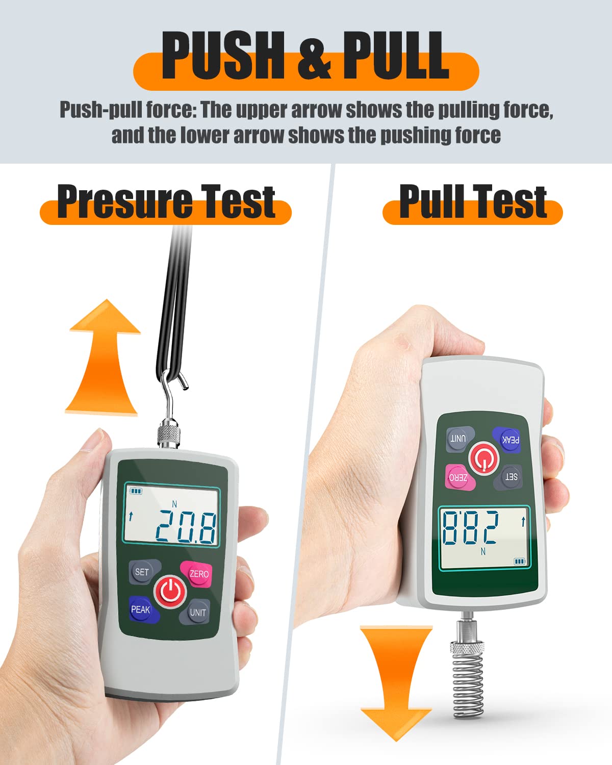 Snapklik.com : Force Gauge, 500N Digital Push Pull Gauge, Dynamometer ...