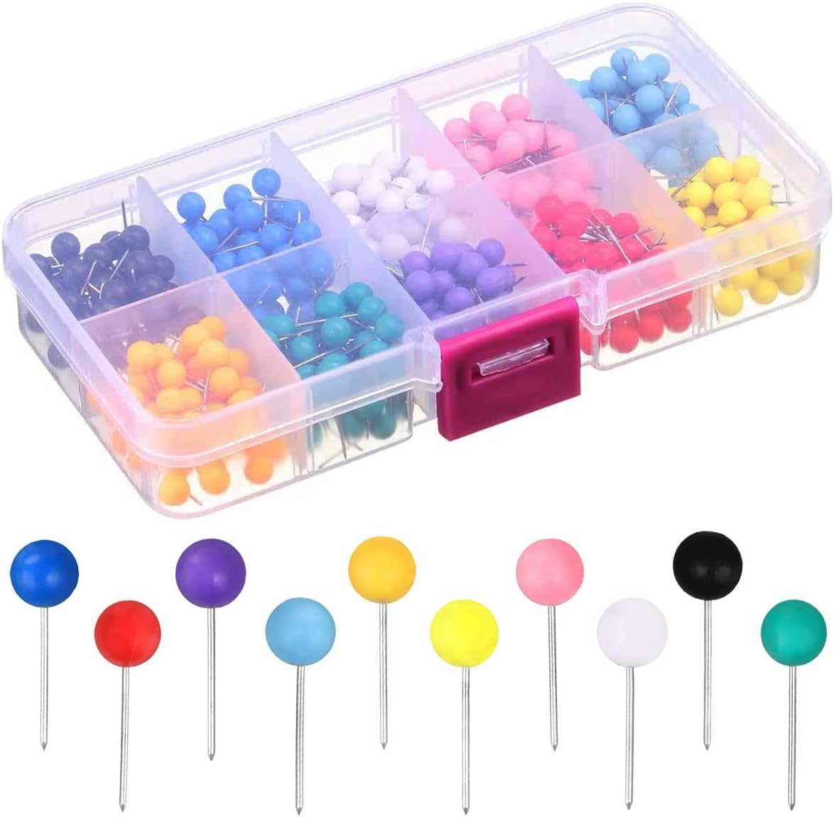 500 Pcs Map Push Pins, 1/8 Inch 10 Colors Plastic Round Head Tacks with ...