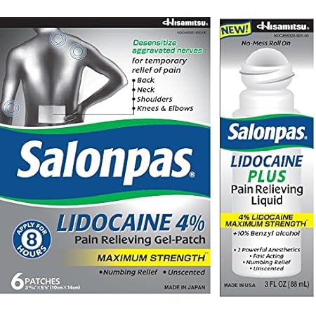 Amazon.com: Salonpas lidocaine Plus 3 oz Roll On Pain Relieving Liquid ...