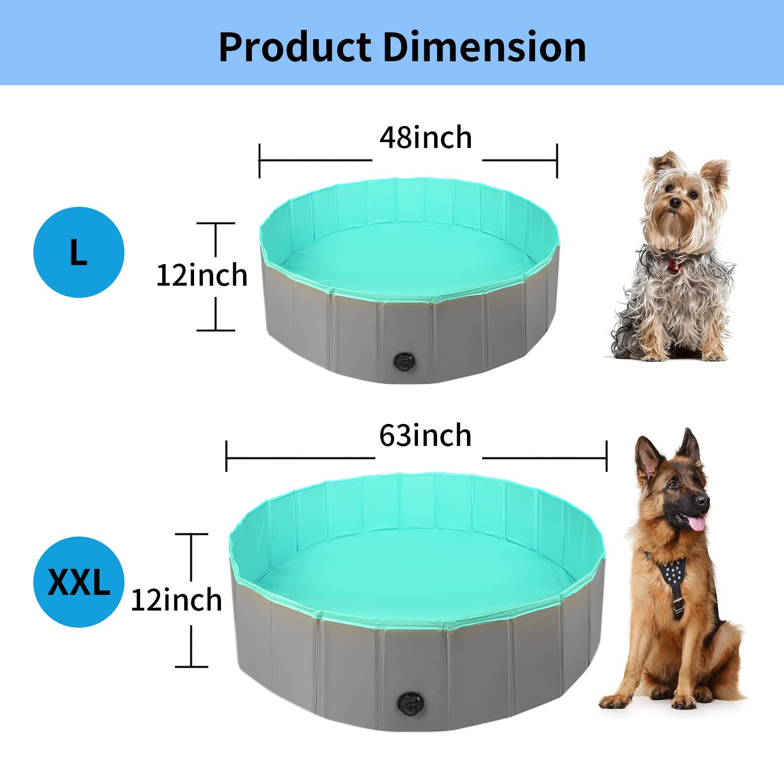 PAKEWAY Foldable Dog Swimming Pool, 63''x12'' Collapsible PVC Dog Pool ...