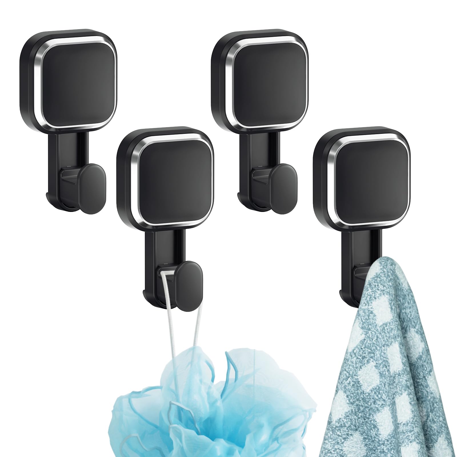 TAILI 4 Pack Powerful Suction Cup Shower Hooks for Towel, Loofah ...