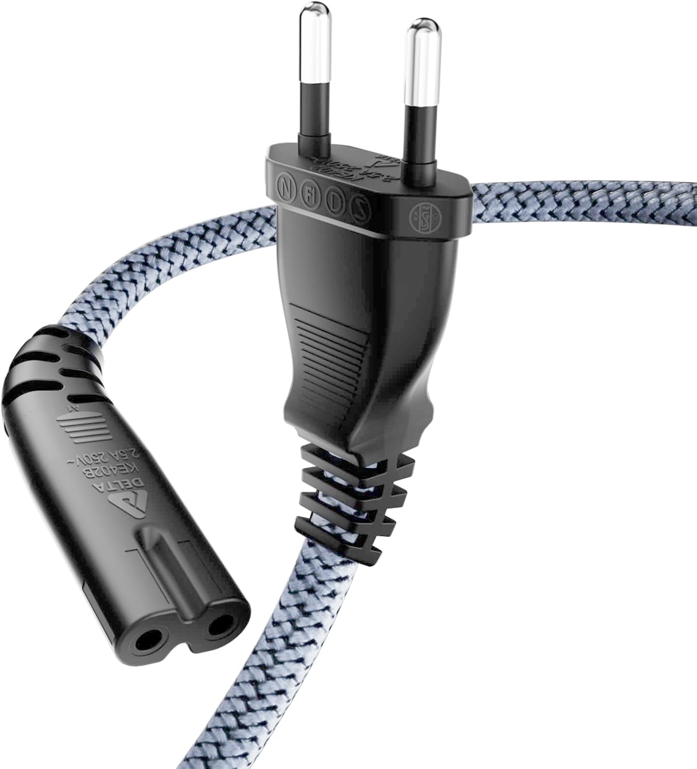 Stromkabel 2 Polig, RIKSOIN Netzkabel Eurostecker Nylon-Geflecht ...