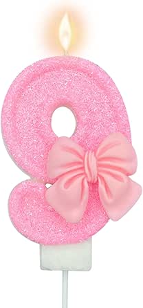 Amazon.com: Pink Number 9 Candle for Girl Birthday Party Decorations ...