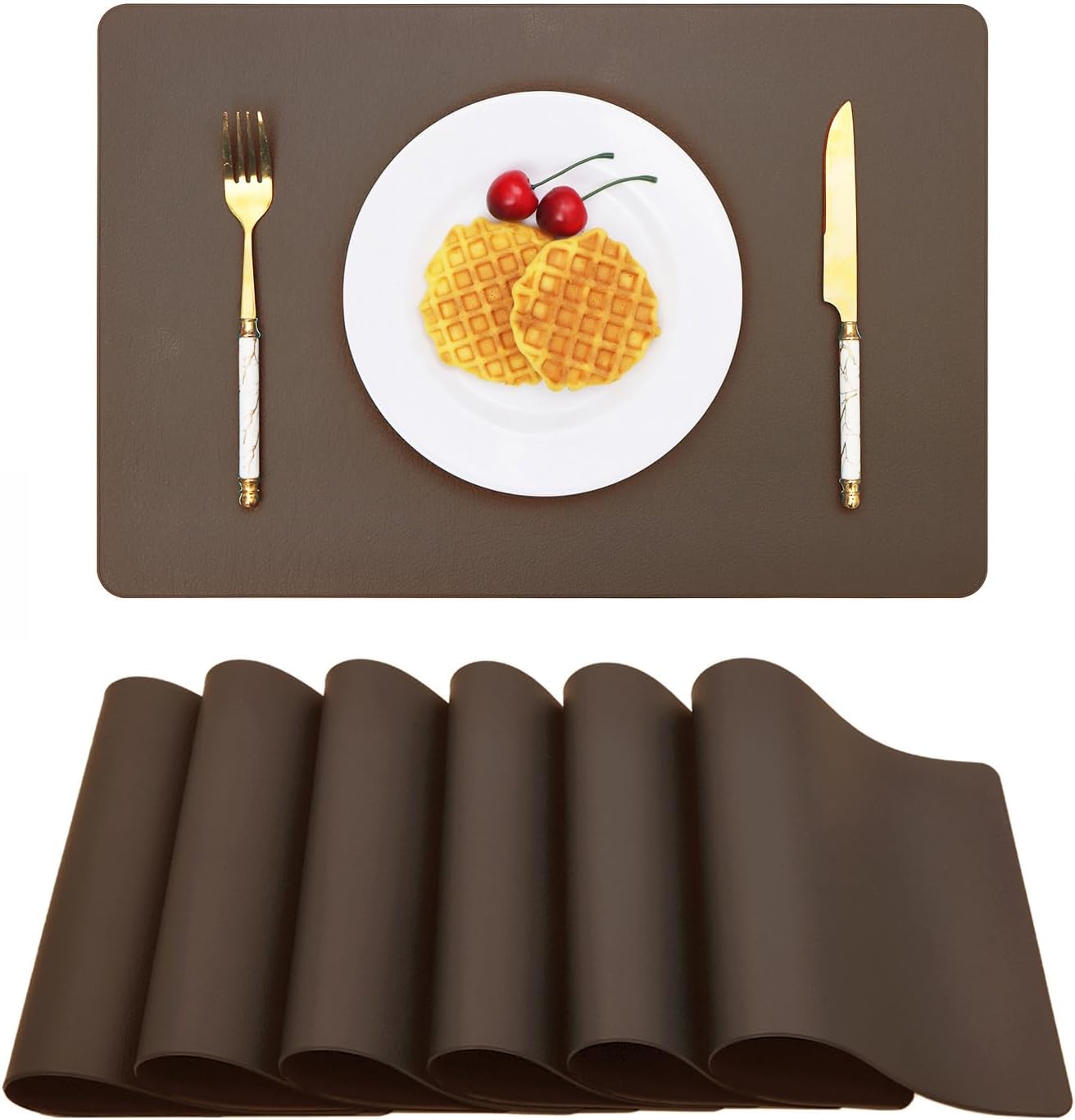 Amazon.com: Vinjiasin Placemats Set of 6 Brown Leather Place Mats ...