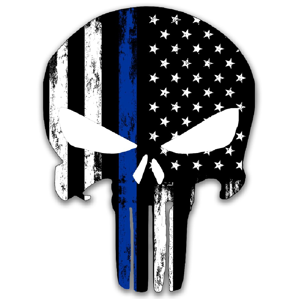 Amazon.com - Skull Thin Blue Line Stickers Tattered Subdued US American ...