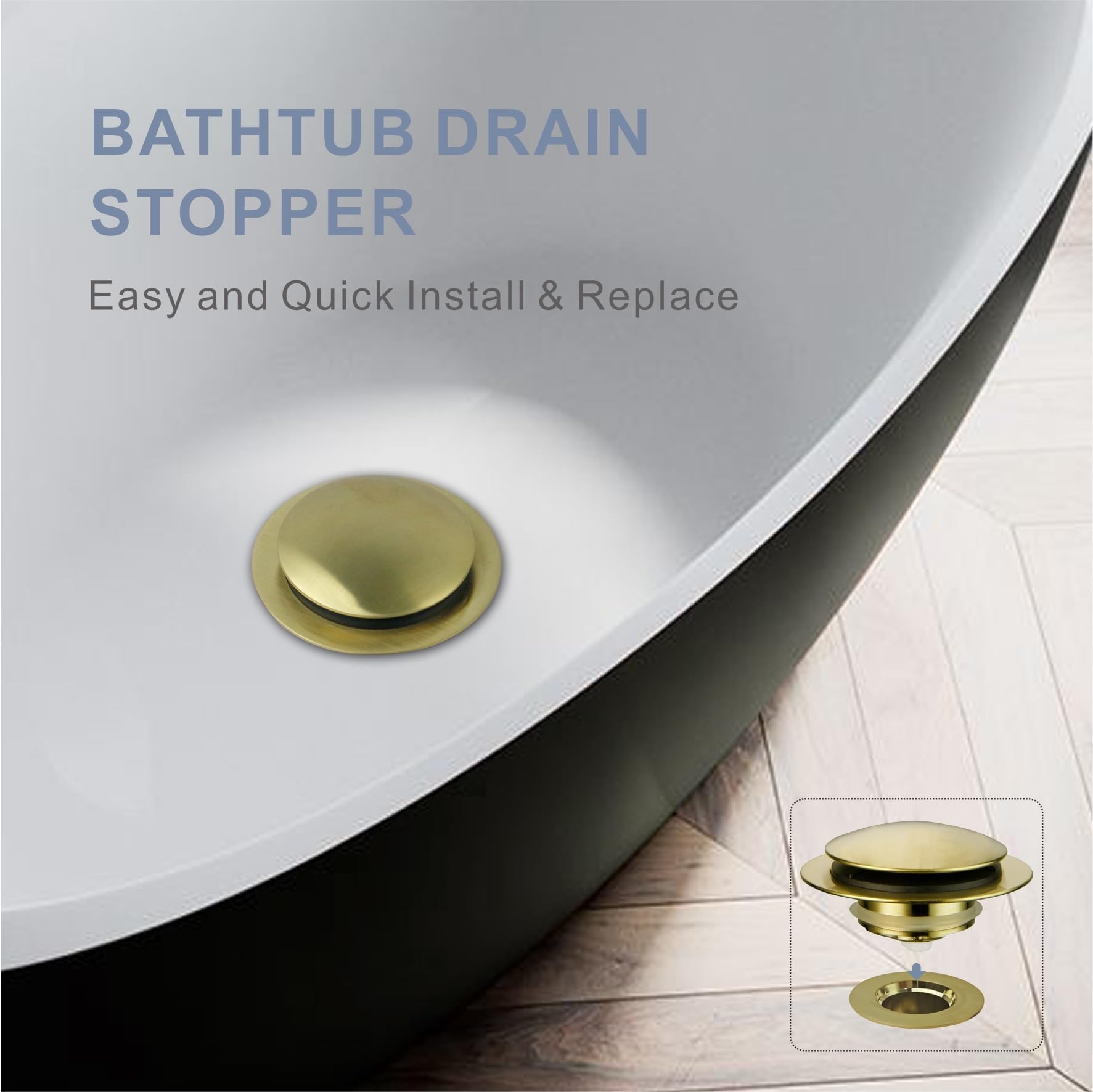 Snapklik.com : Gold Brushed Tub Drain Stopper,Universal Pop Up Bath Drain Plug Bathtub Drain ...