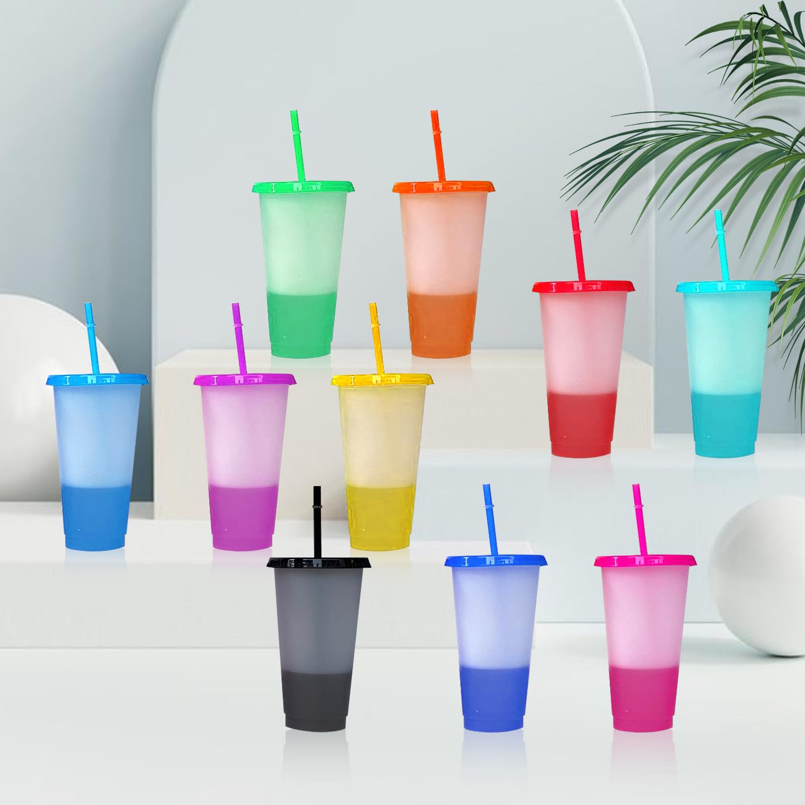 BPA Free Plastic Cups With Lids Straws 5 Pack Color Changing Magic Cups ...