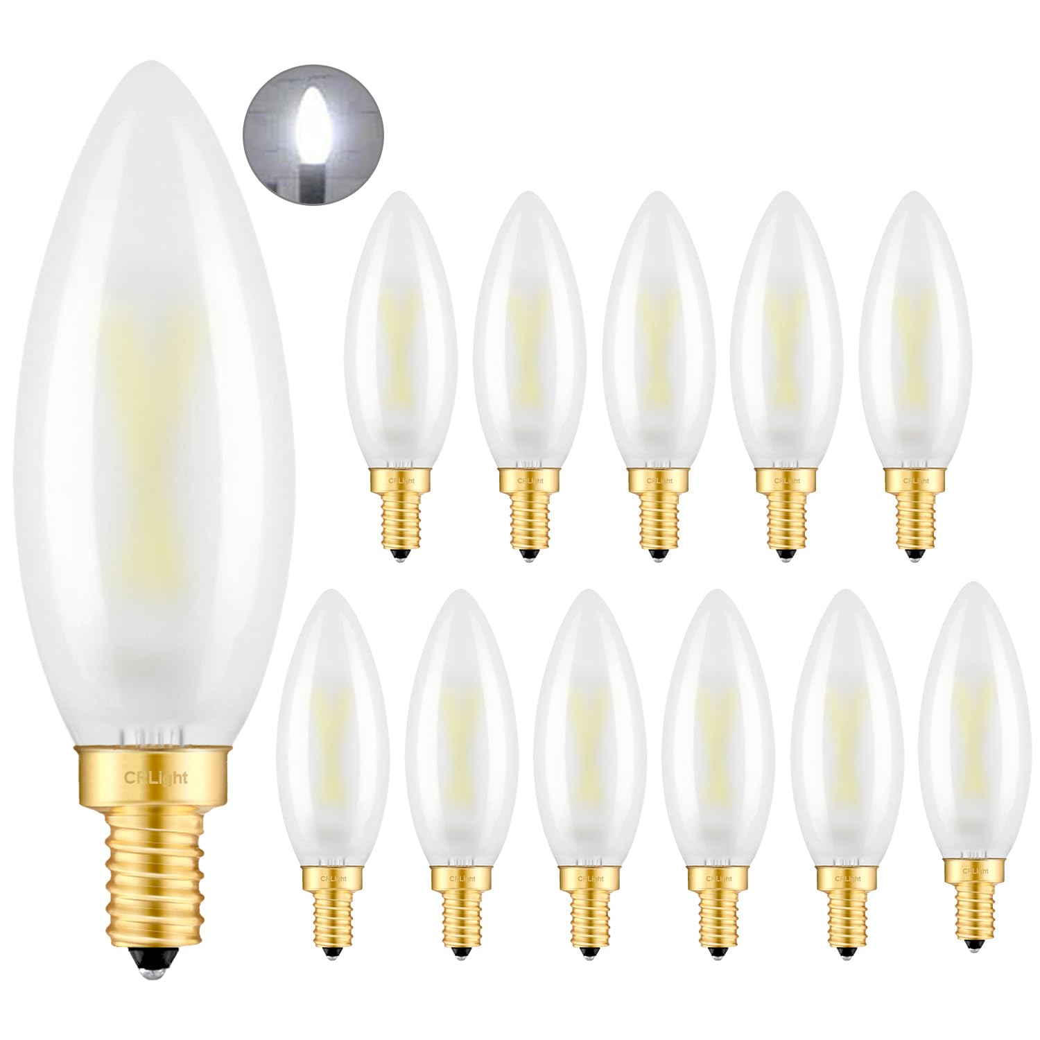 CRLight 5000K 2W LED Candelabra Bulb Daylight White, 25W Equivalent ...