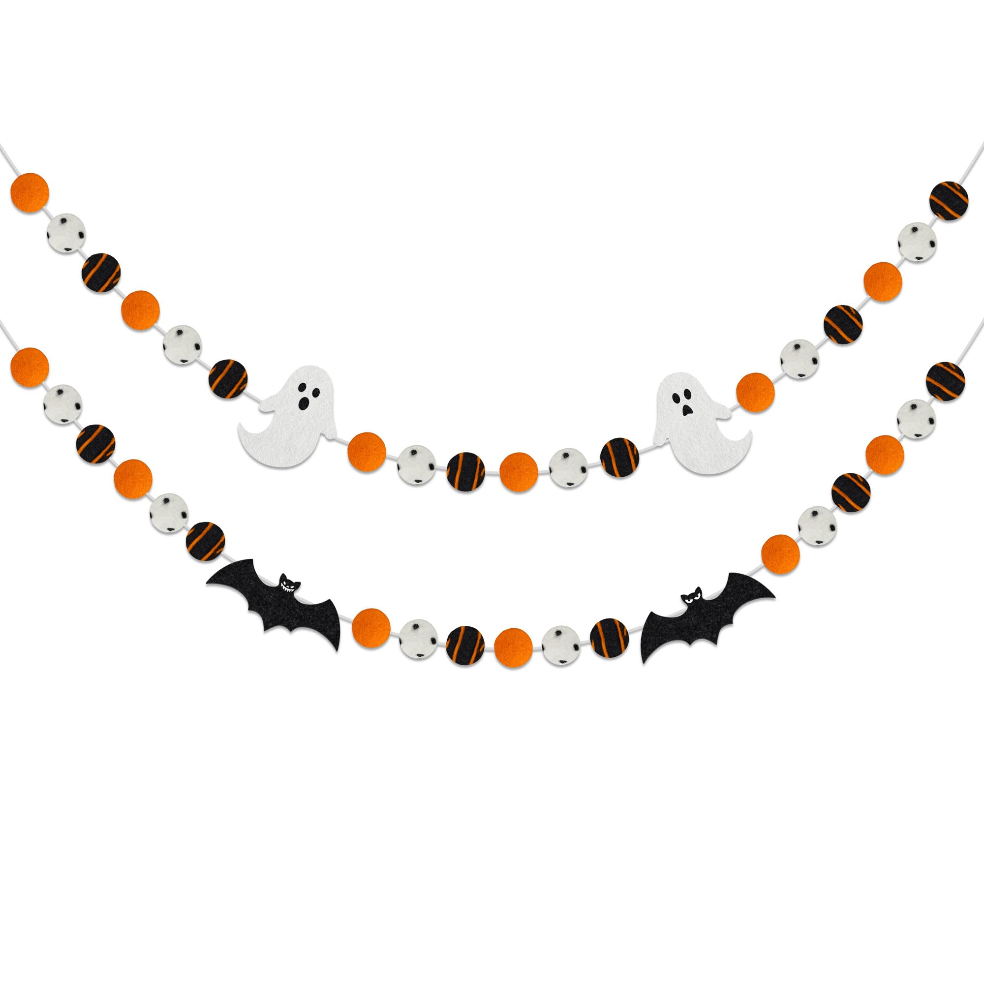 Amazon.com: 2PCS Halloween Felt Ball Garlands with Ghost & Bat ...