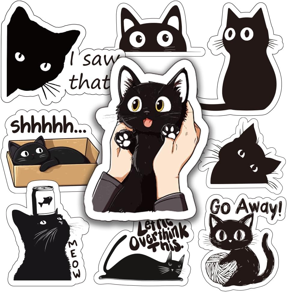 Amazon.com: Aowplc 40 PCS Cute Black Cat Stickers, Waterproof Vinyl ...