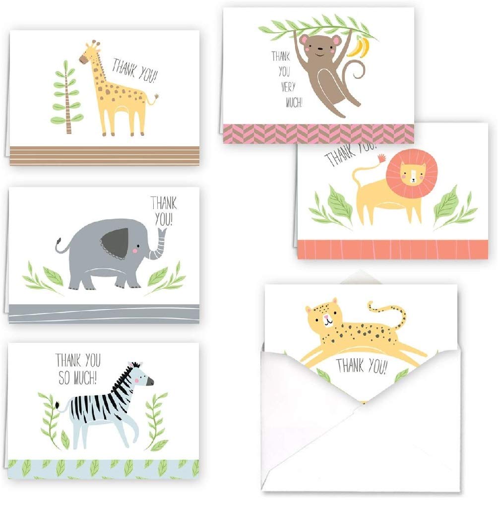 Jungle Animal Children's Thank You Card Assortment / 14.8 cm x 10.5 cm ...