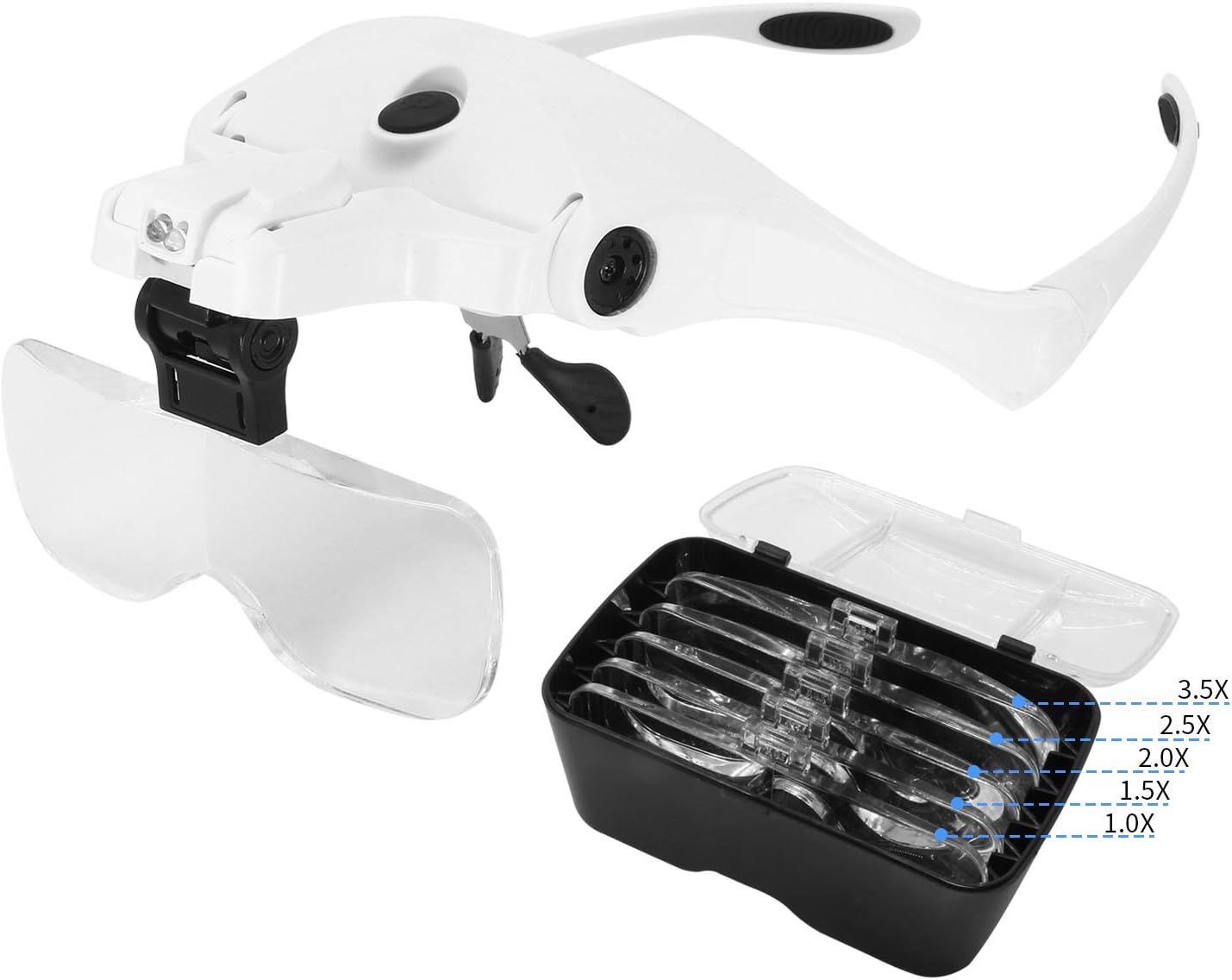 VENEKETY Headband Magnifier, Head Mount Magnifying Glasses with 2 LED ...