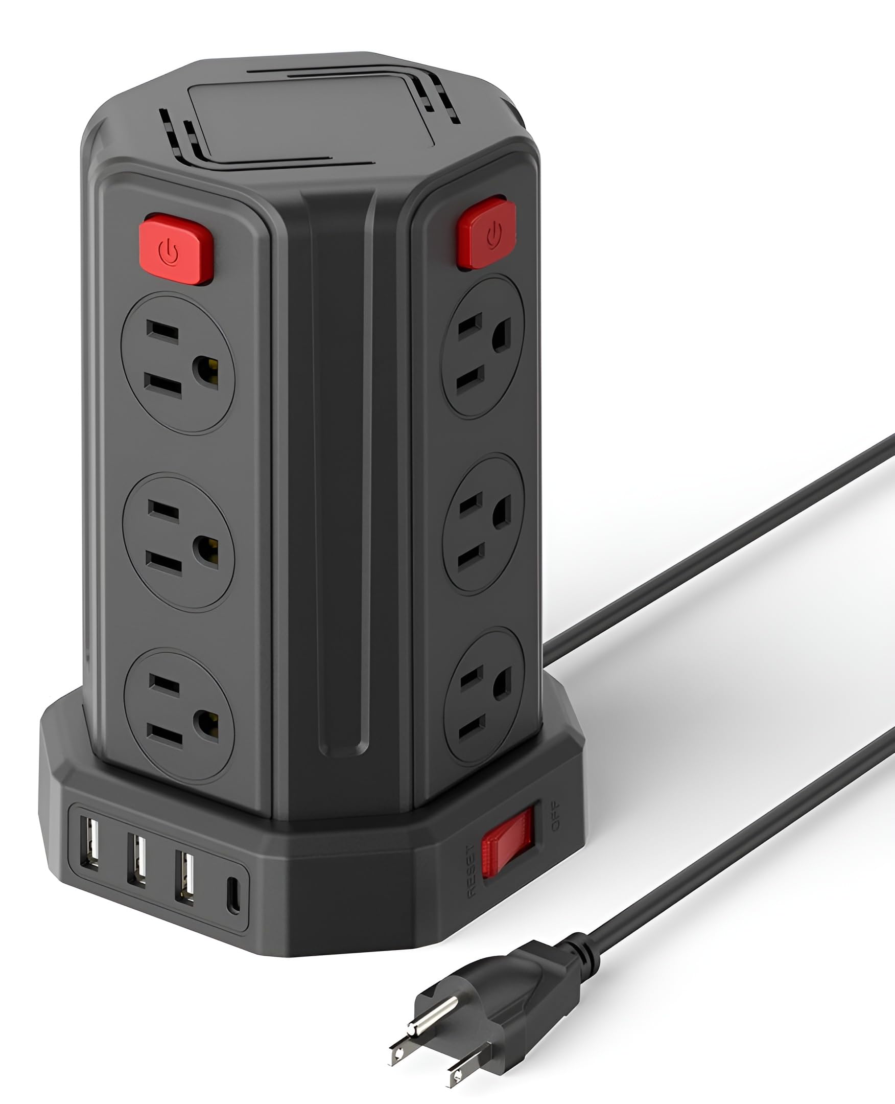 Power Bars with Surge Protector, 9.8 FT Extension Cord Indoor - 3 USB ...