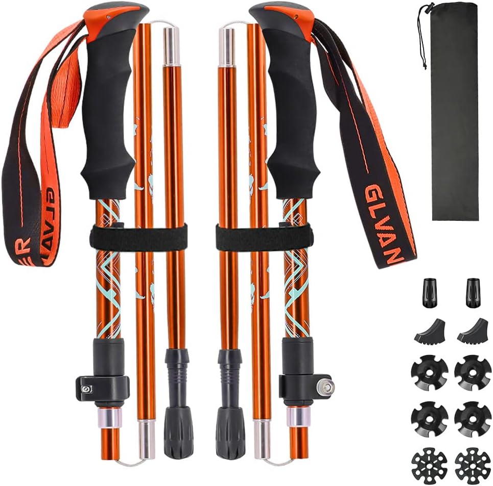 Amazon | Glvaner トレッキングポール 2本セット 折りたたみ式 トレッキングステッキ クライミング 軽量A7075アルミ製 約278g 5段伸縮式 ストック ウォーキングポール ...