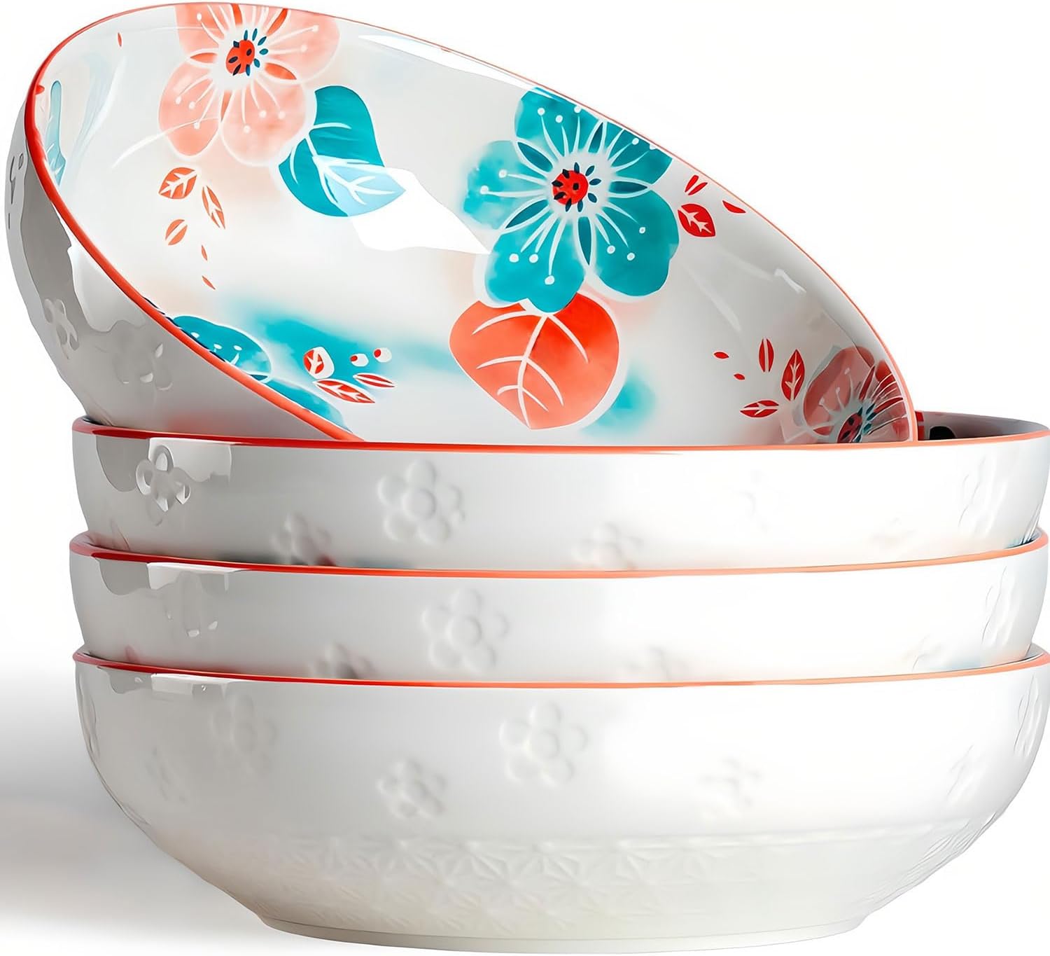 Amazon.com | Houlu 9 inch Large Pasta Bowls Set of 4, 55 oz Shallow ...