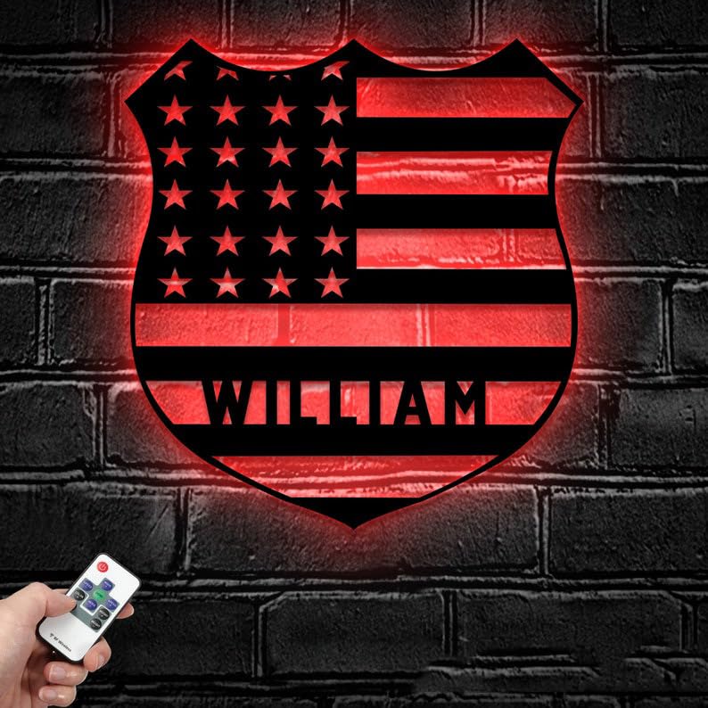 Amazon.com: NATOLIMETALSIGN Custom US Police Officer Metal Wall Art LED ...