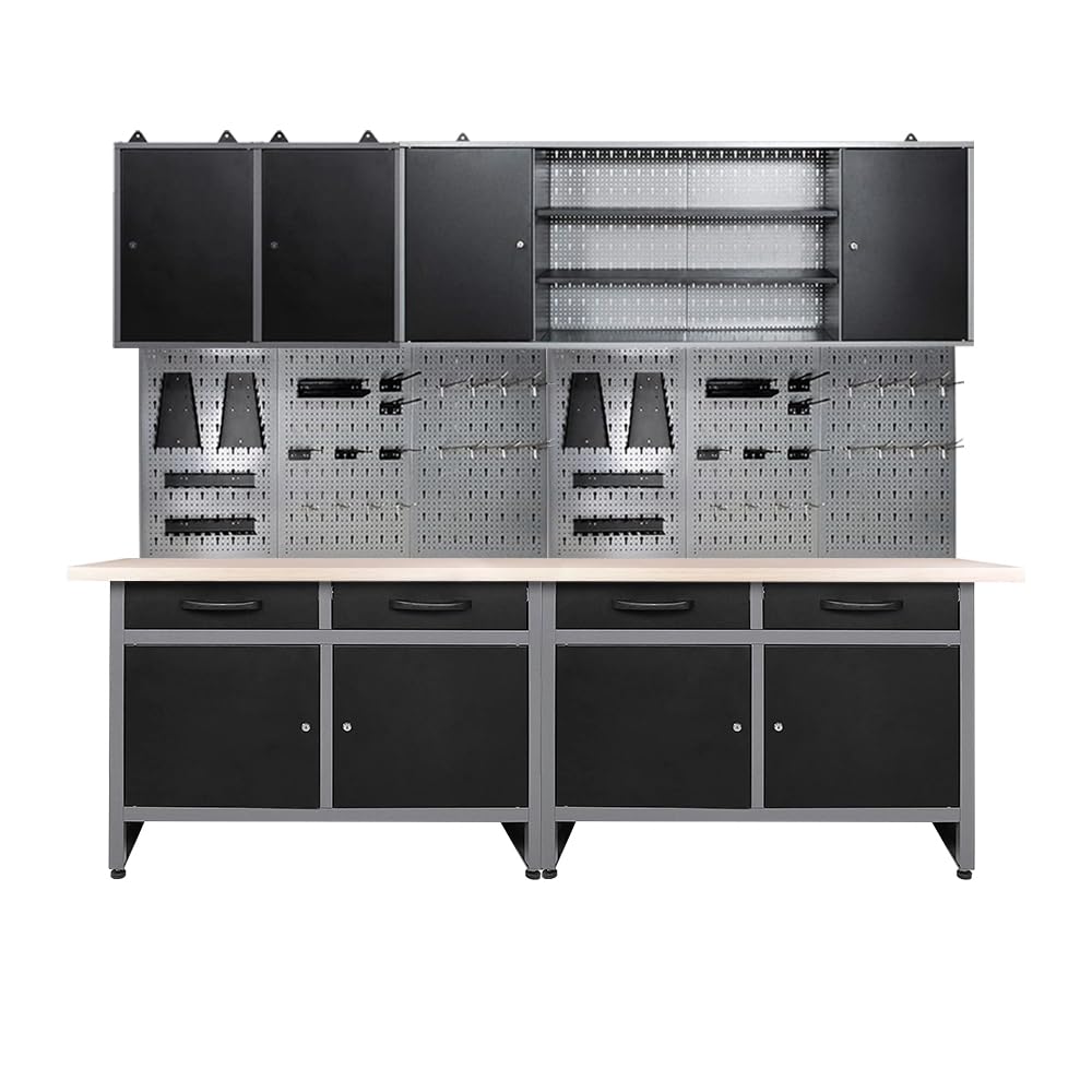 Amazon.com: JZD Garage Tool Storage Cabinet System with Wood Worktop ...