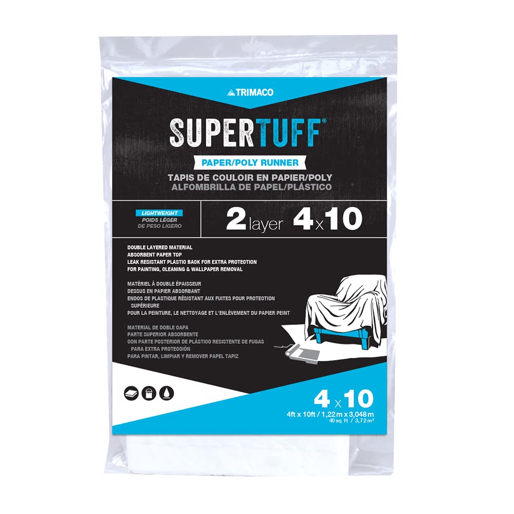 Trimaco SuperTuff Paper/Poly Drop Cloth Runner, 4-feet x 10-feet ...