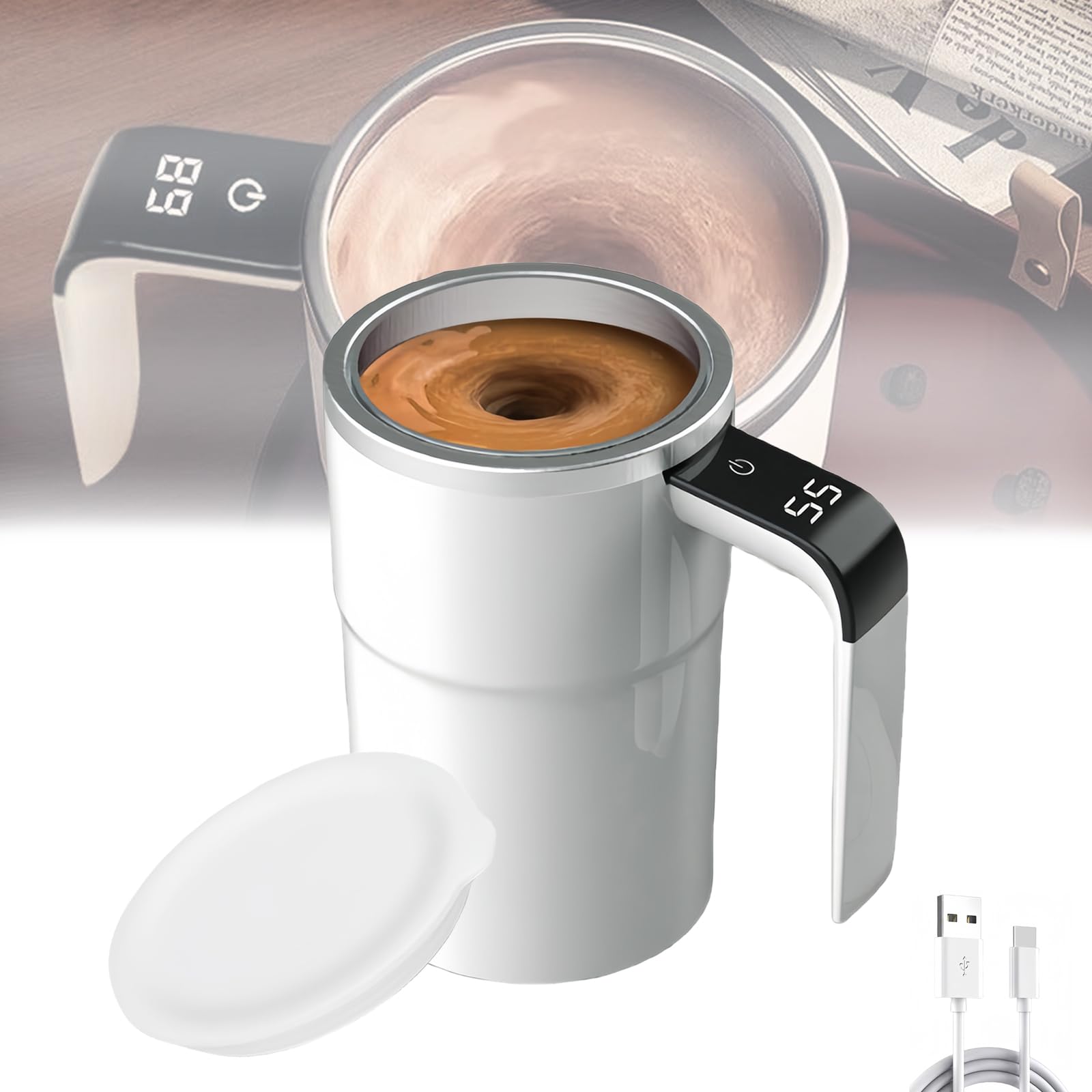 Amazon.com: PUENBKO Electric Magnetic Stirring Coffee Mug with Digital ...