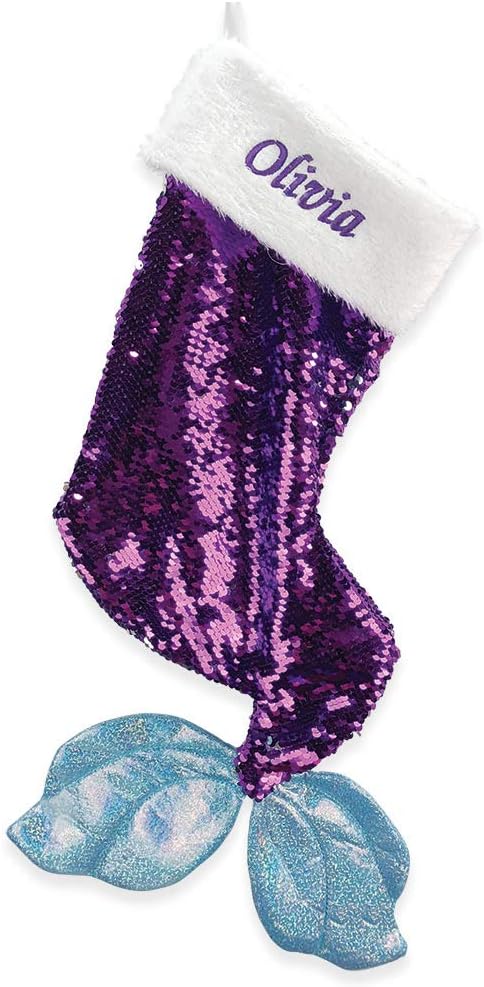 Amazon.com: GiftsForYouNow Purple Sequin Personalized Mermaid Christmas ...
