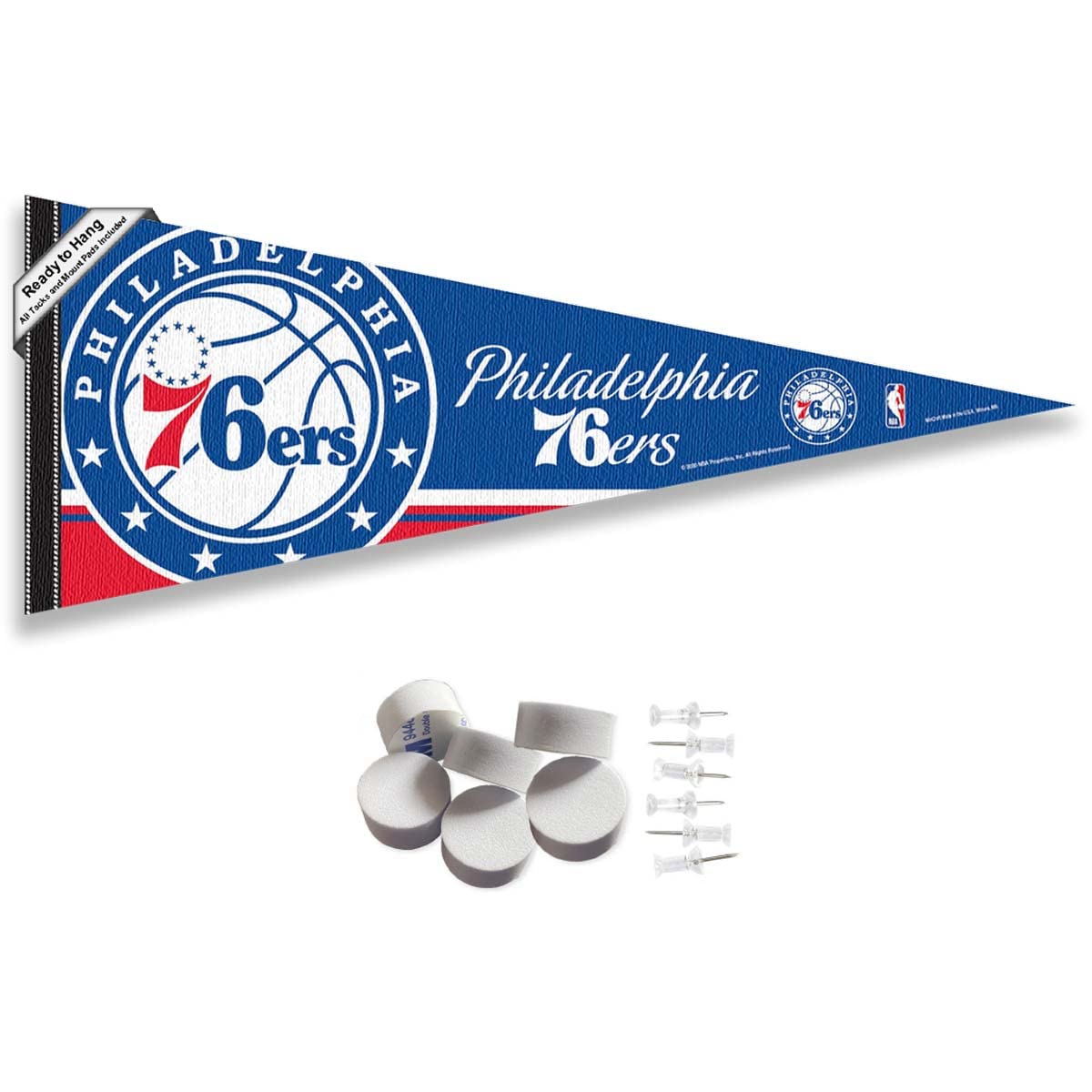 Amazon.com : Philadelphia 76ers Pennant Flag and Wall Tack Pads Mounts ...