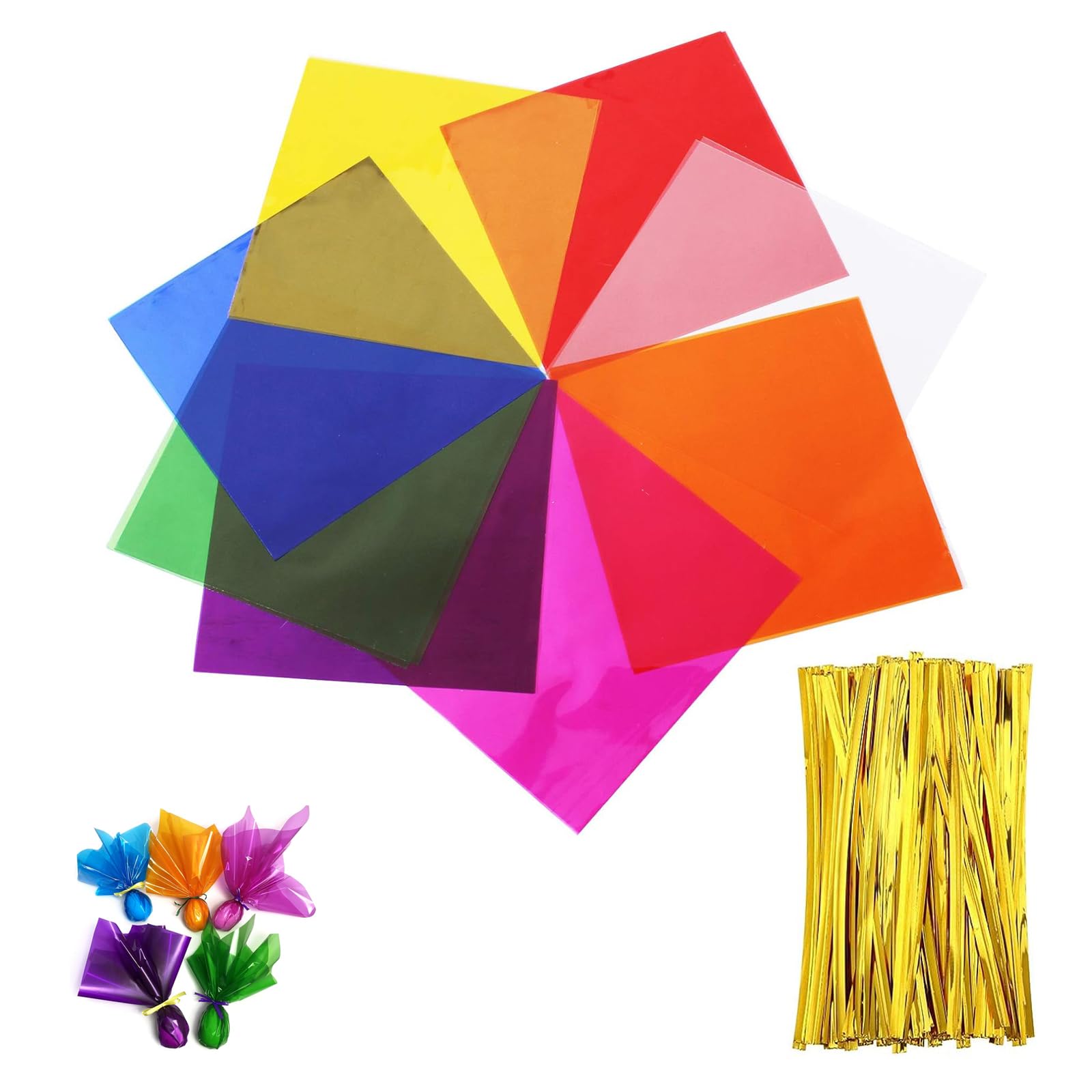 Amazon | Anboli カラー セロファンシート セロファン カラーセロハン 8色 透明紙 セロハン 色付き ステンドグラス ラッピング 封印ロープ付き 子供達の工作 DIY 装飾 ...