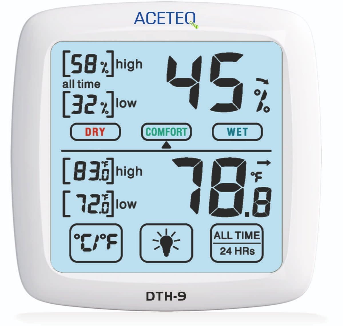 ACETEQ DIGITAL TOUCH SCREEN THERMOHYGROMETER DTH 9 : Amazon.in ...