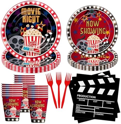 Amazon.com: Xigejob Movie Night Decorations Party Tableware - Movie ...