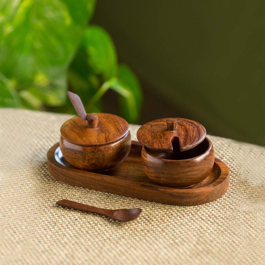 Buy ExclusiveLane 'Wood Pot Belly' Handcrafted Wooden Refreshment Jars ...