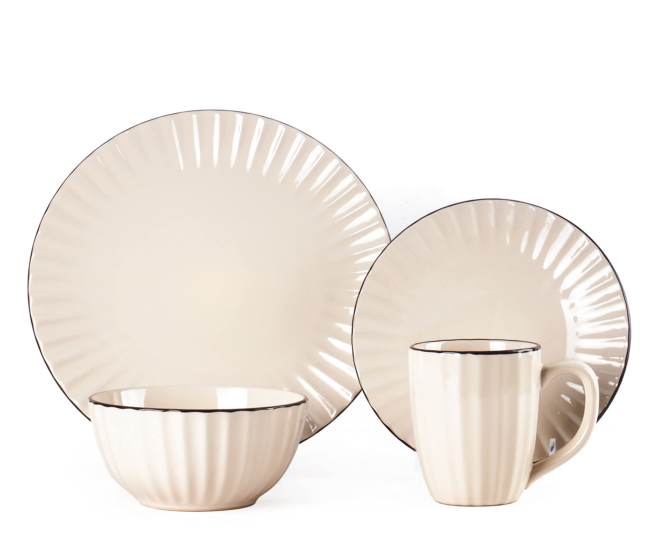 Amazon.com | HomeVss, Osita Strip Stoneware 16pc Dinnerware Set, Cream ...