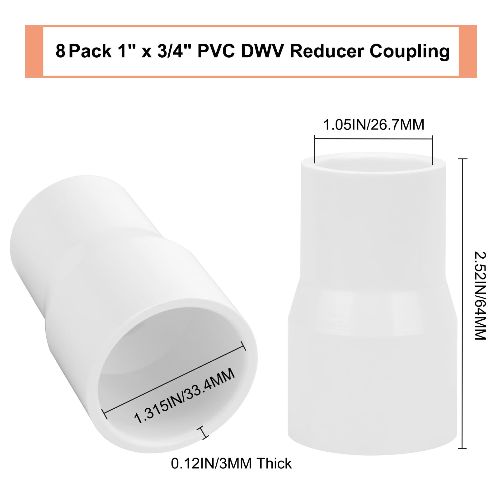 Snapklik.com : Lswteiz 8Pack 1" X 3/4" PVC DWV Reducer Coupling Adapter