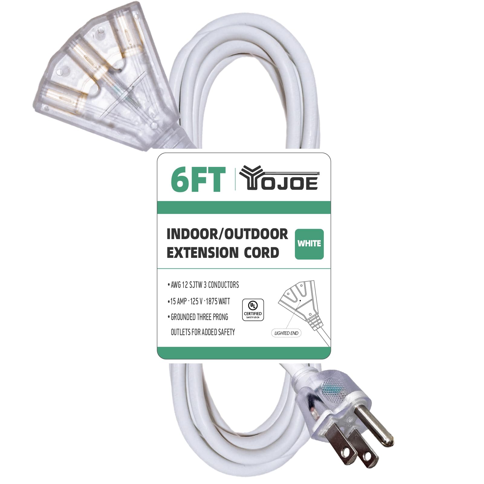 Amazon.com: YOJOE White 12/3 6 ft Outdoor Extension Cord Multiple ...