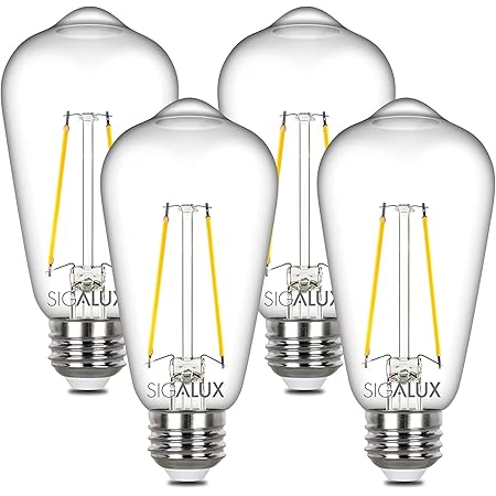 Sigalux Edison Bulbs, E26 LED Bulb ST58 Filament Clear Non-Dimmable ...