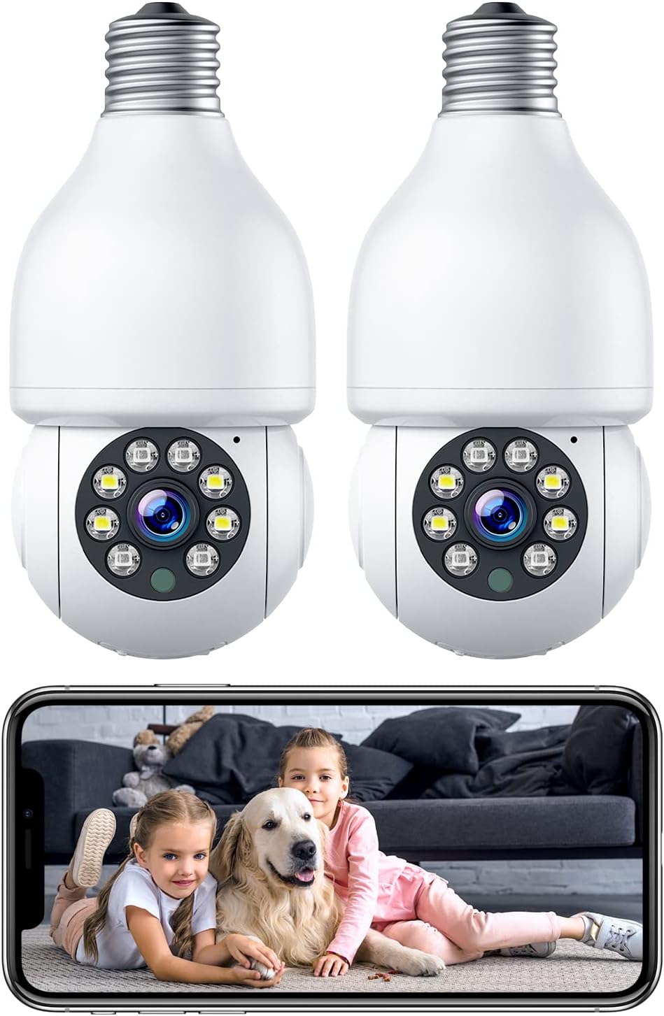2 PCS Light Bul b Security Camera Outdoor Wireless 2.4G WiFi 360 ...