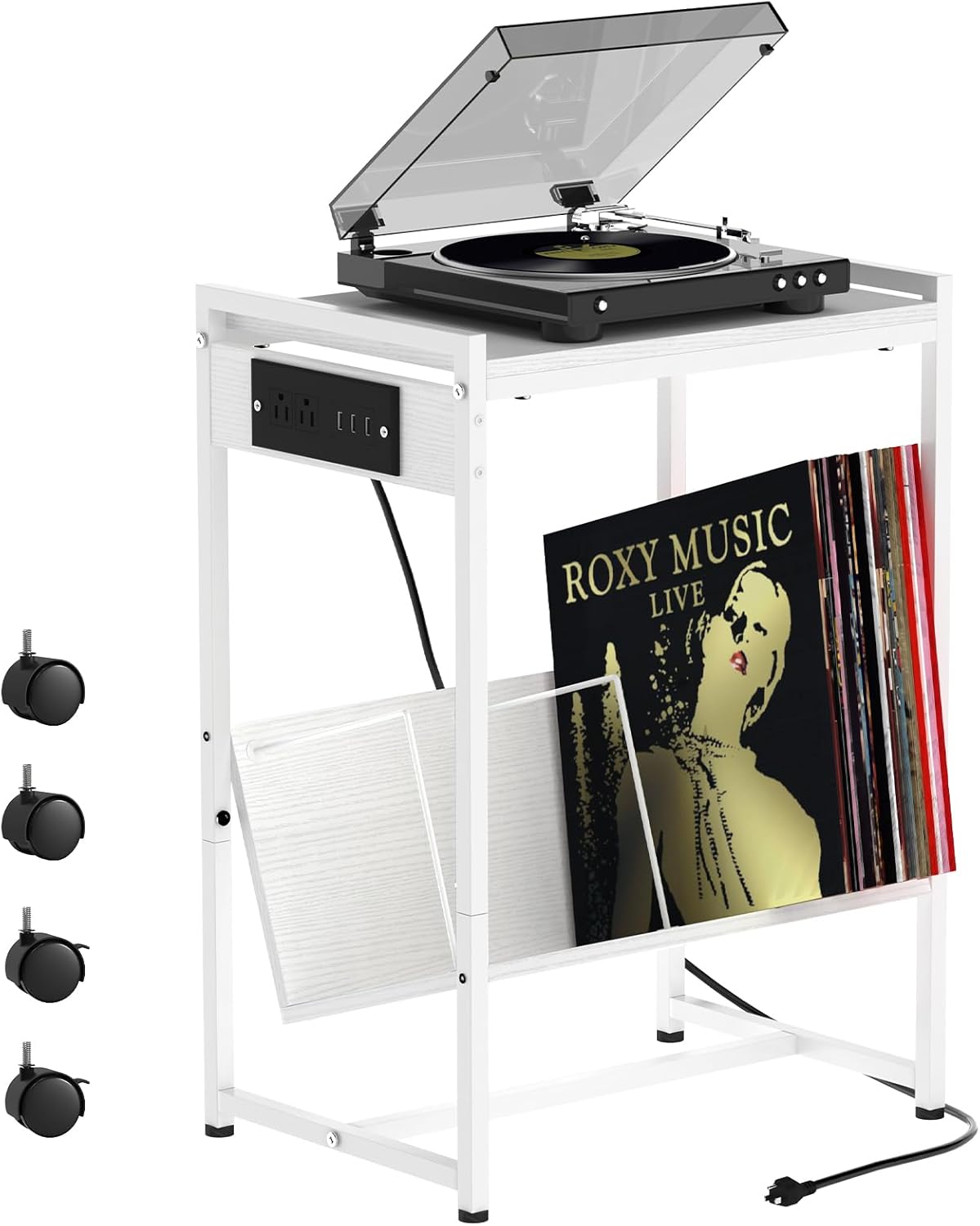 Amazon.com: Record Player Stand White Vinyl Record Storage Record ...